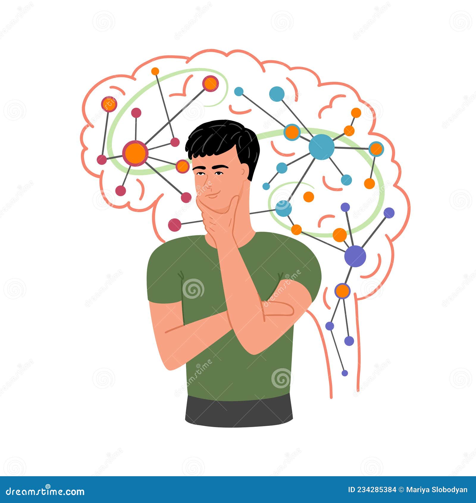 Thinking Man with the Brain Silhouette and Brain Impulses. Brain ...