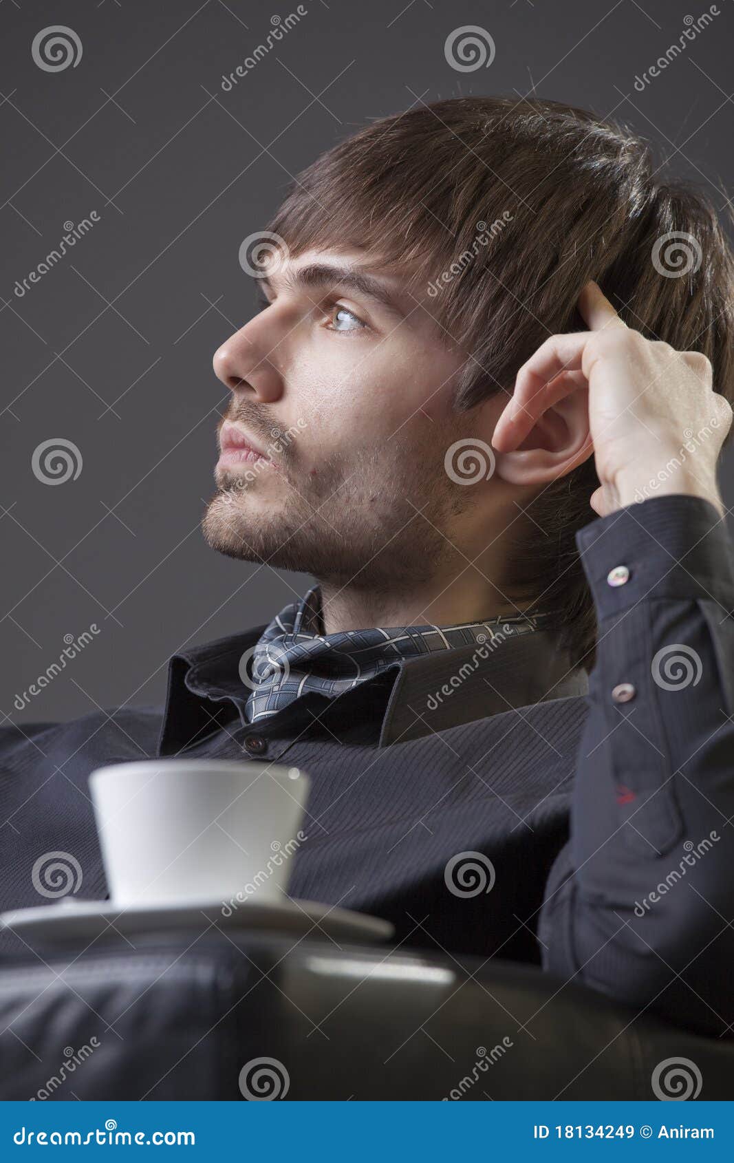 Thinking Man with Cup Coffee Stock Image - Image of elegant, stylish ...