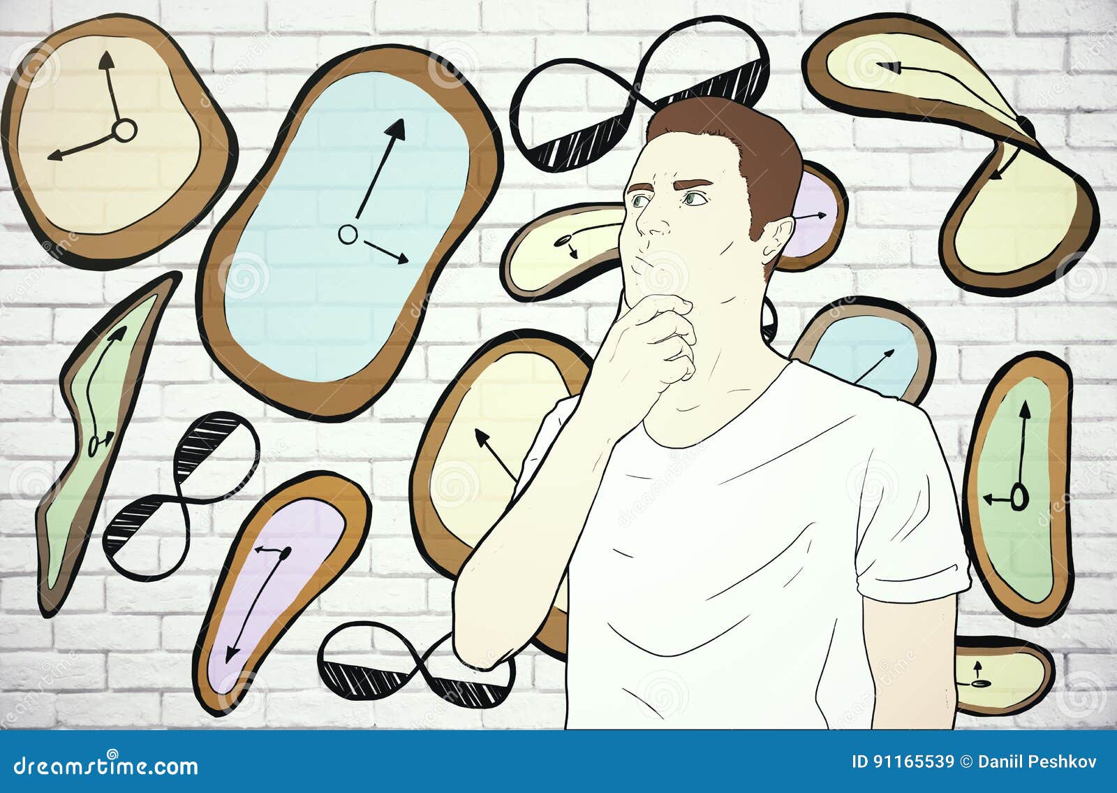 Thinking Man with Drawn Clocks Stock Illustration - Illustration of ...