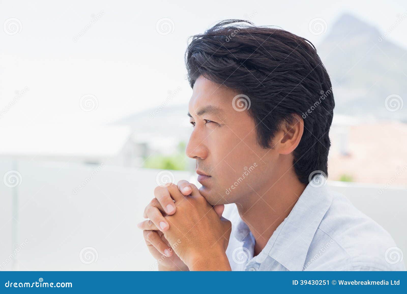 Thinking Man with Hands Together Stock Image - Image of sunny, asian ...