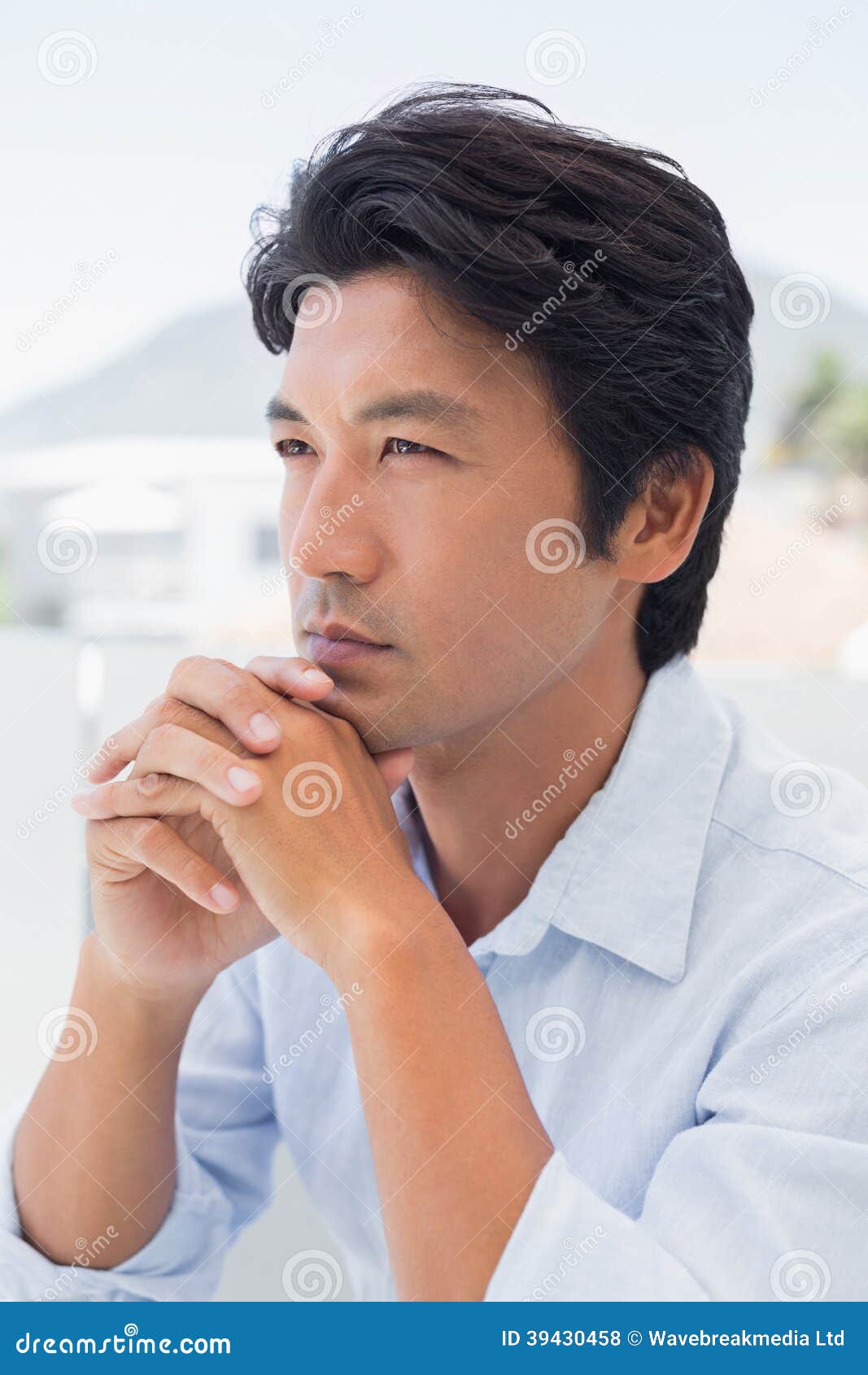 Thinking Man with Hands Together Stock Photo - Image of asian, hair ...