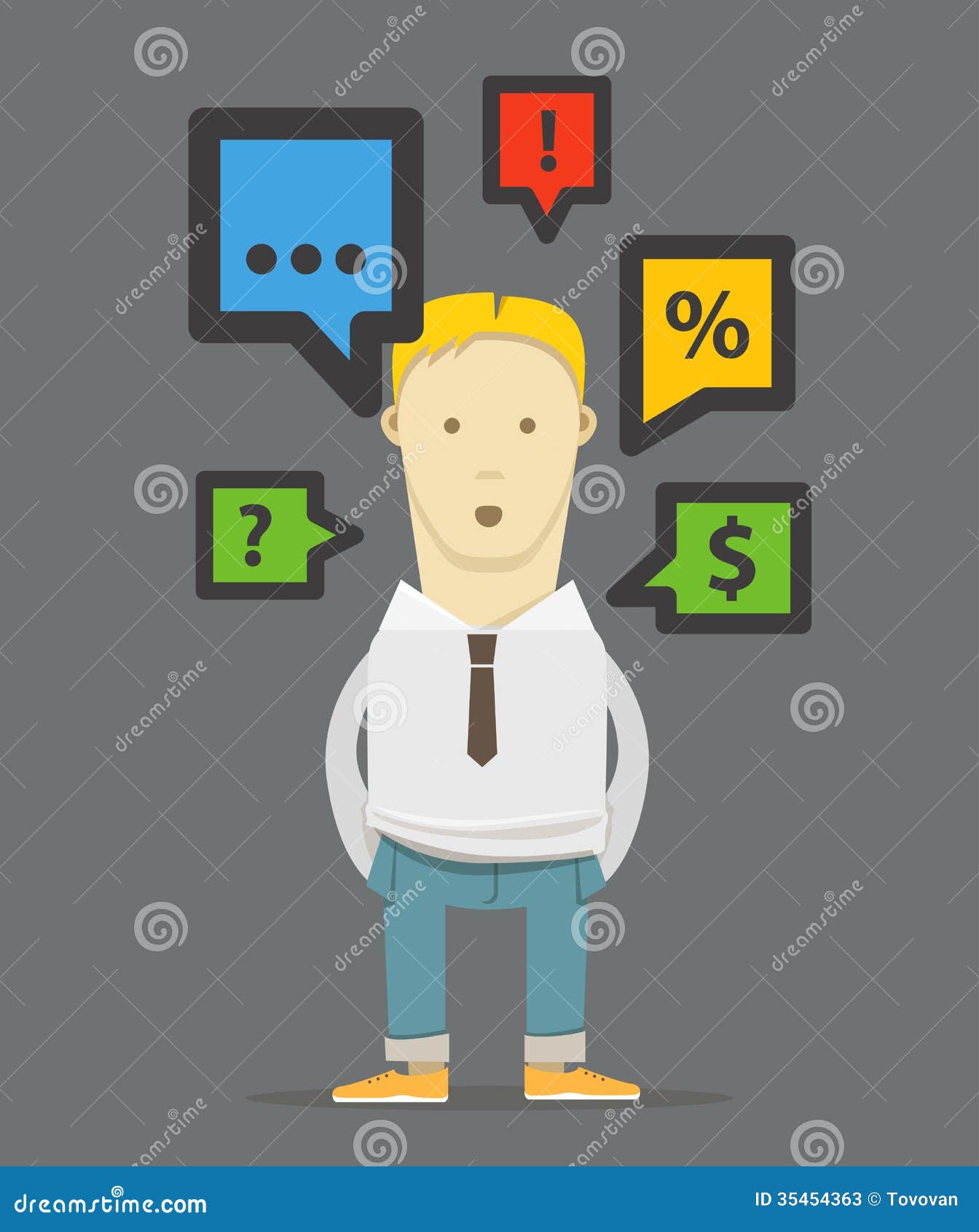 The Thinking Man Illustration Stock Vector - Illustration of note, flat ...