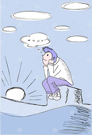 Sketch of a Thinking Man in Blue and White Stock Vector - Illustration ...