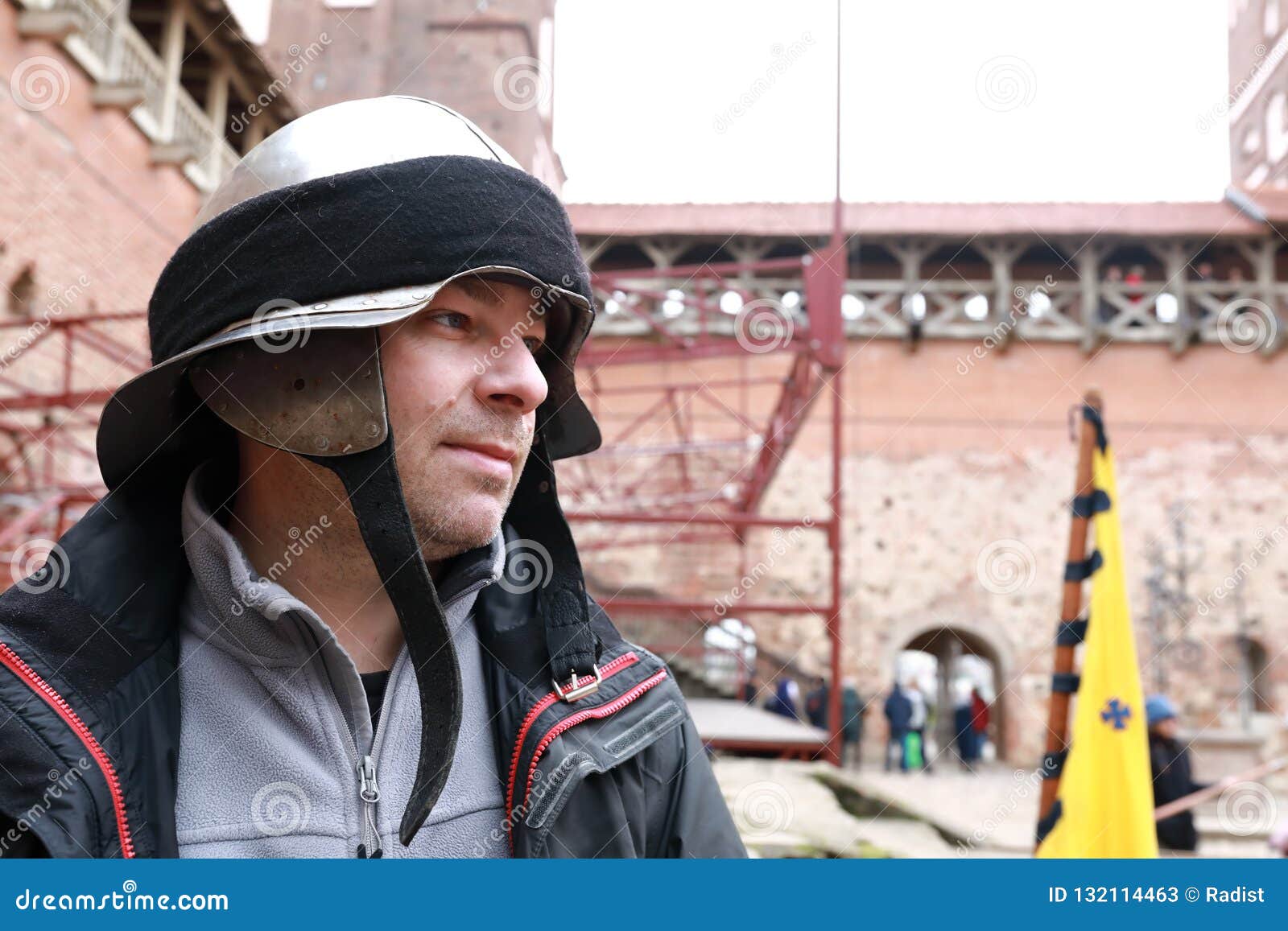 Thinking Man in Knight Helmet Stock Image - Image of caucasian, mature ...