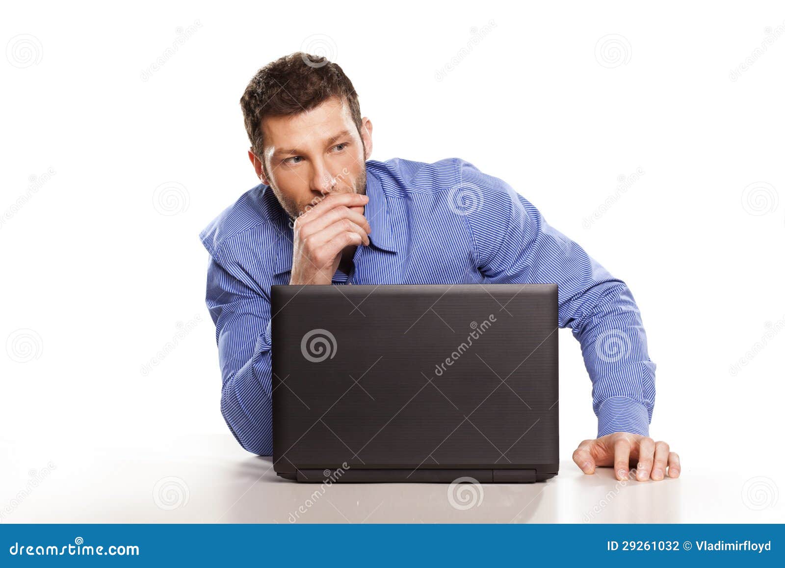 Thinking man and laptop stock photo. Image of conceited - 29261032