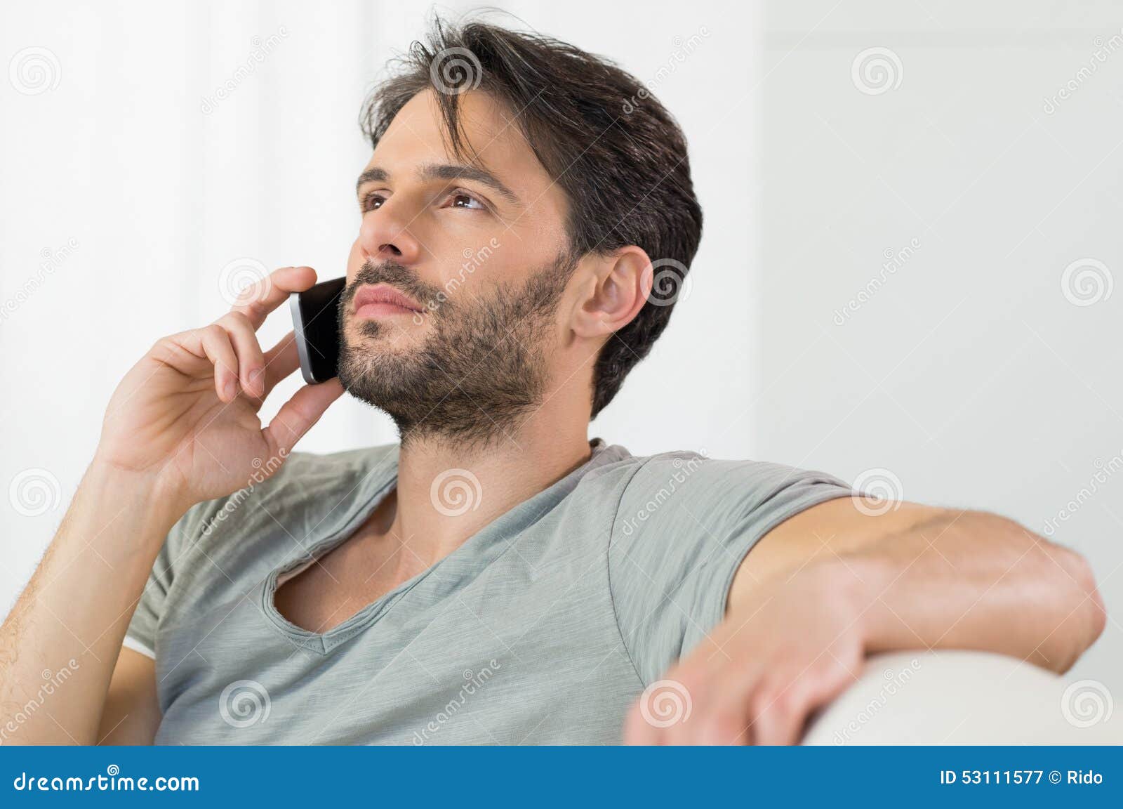 Thinking Man at Mobile Phone Stock Image - Image of phone, lifestyle ...