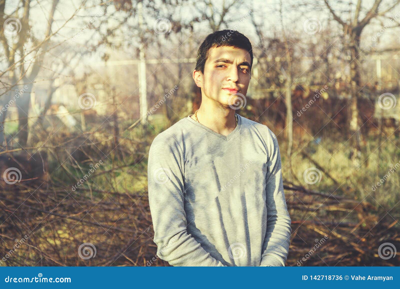 Thinking man in nature stock photo. Image of fear, lifestyle - 142718736
