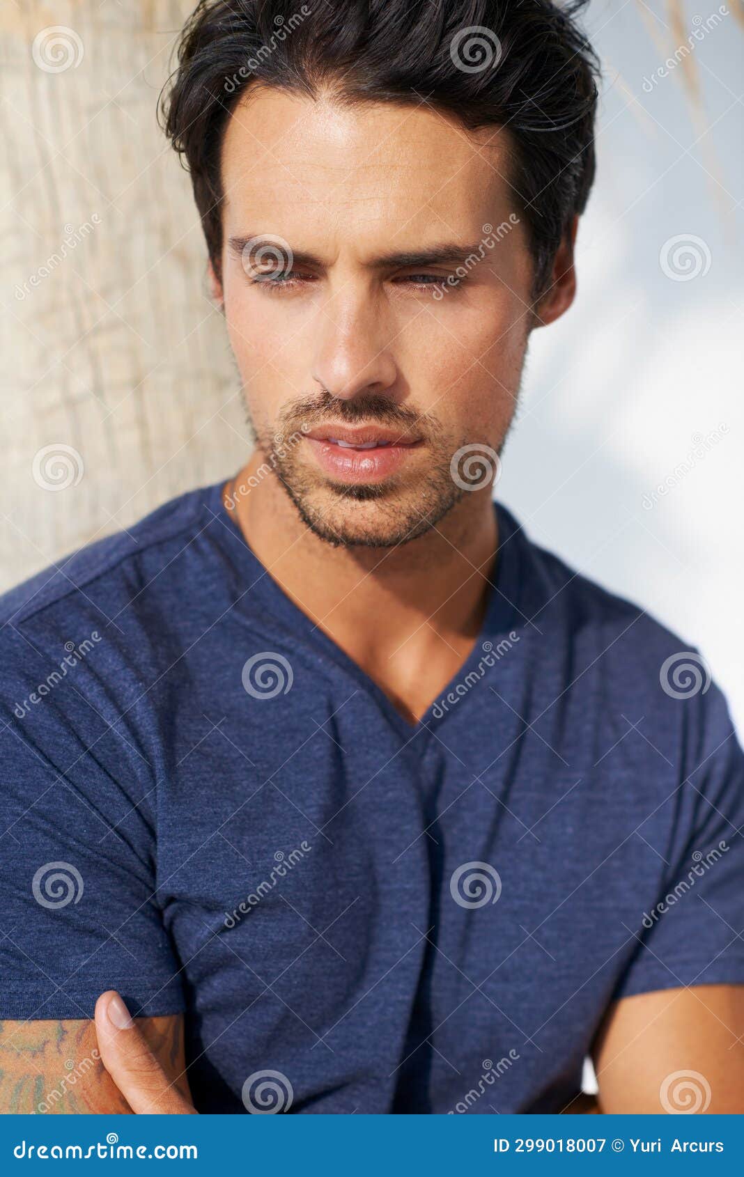 Thinking, Man and Outdoor in the Sun with Idea and Calm with Memory and ...