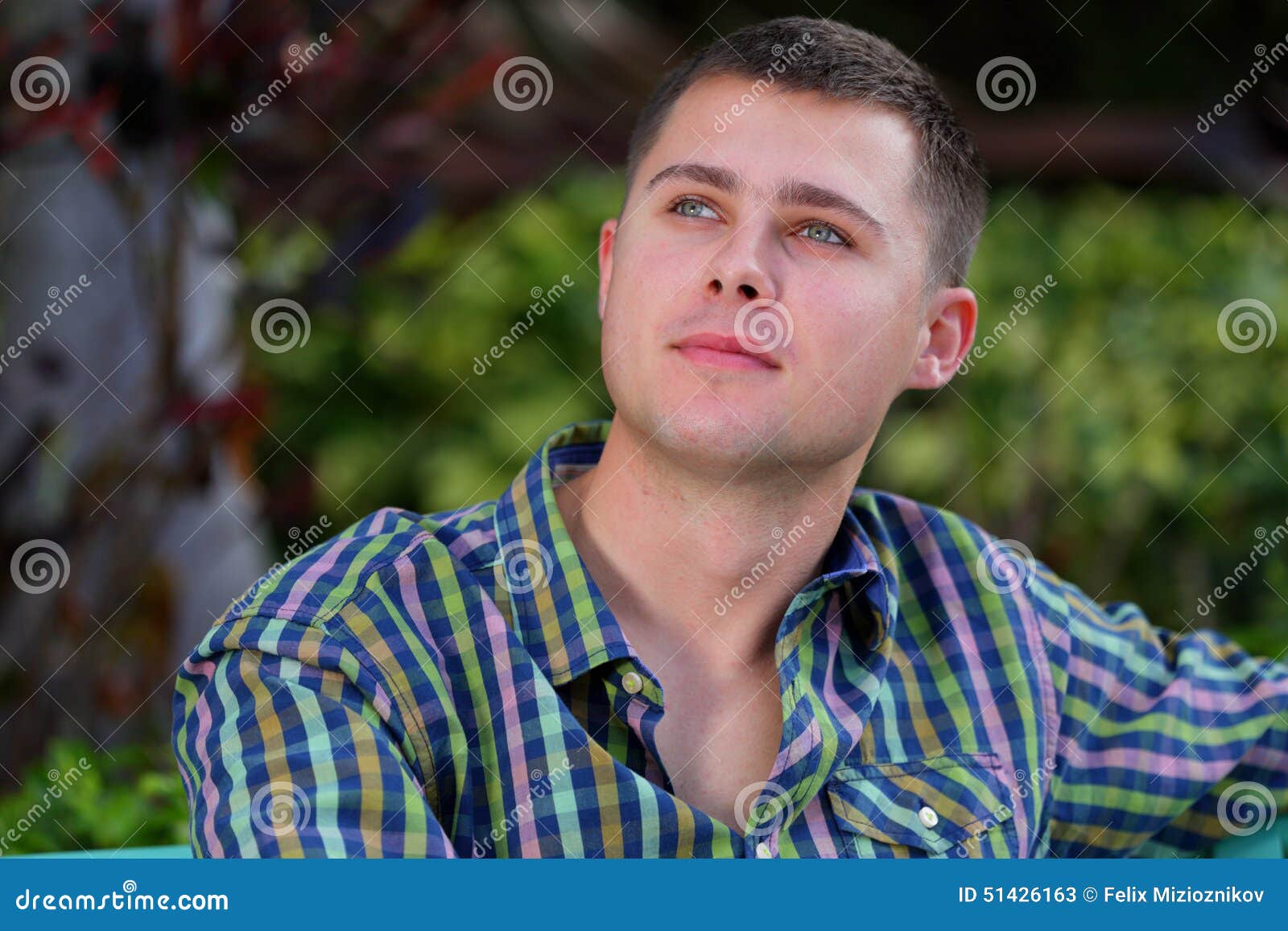 Thinking man outdoors stock image. Image of caucasian - 51426163