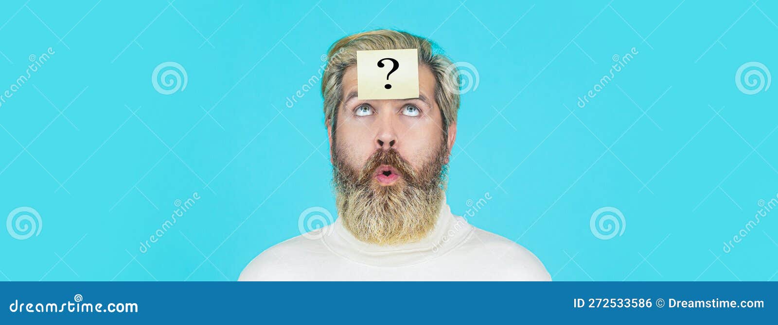 Thinking Man with Question Mark on Blue Background. Man with Question ...