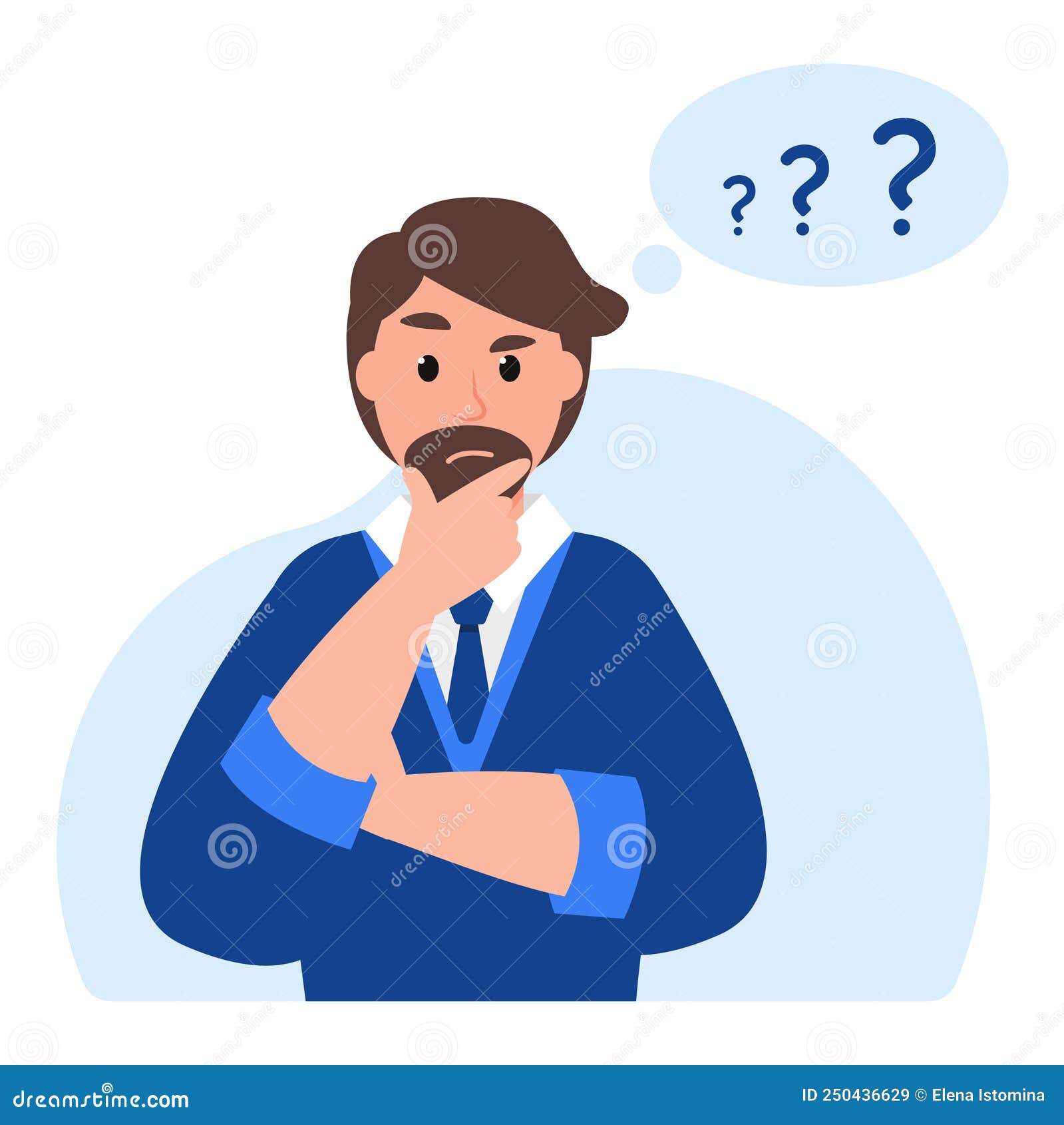 Thinking Man and Question Marks in Bubble. Thoughtful Businessman Stock ...