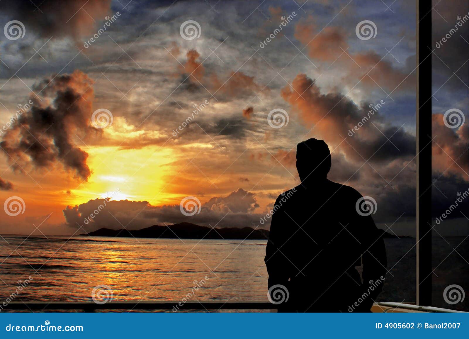 Thinking Man on Sea Sunset. Stock Photo - Image of departure, horizon ...