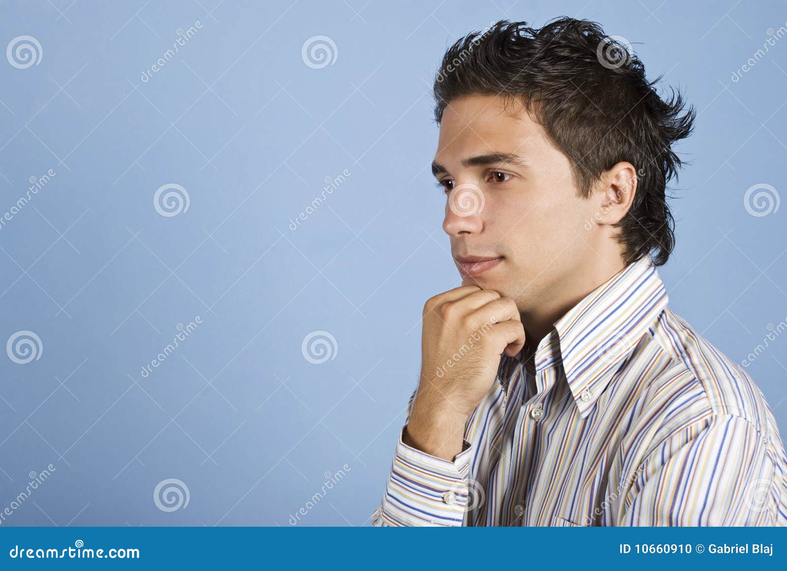 Thinking Man Standing in Profile Stock Photo - Image of hairstyle ...