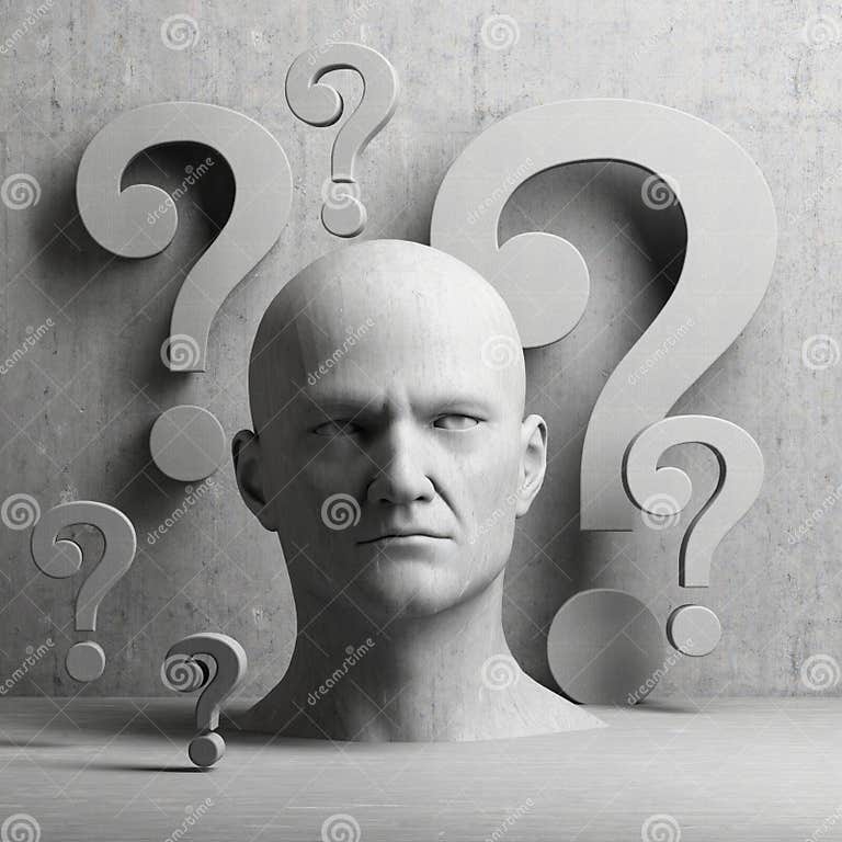 Thinking Man Statue and Question Marks Stock Image - Image of stuff ...