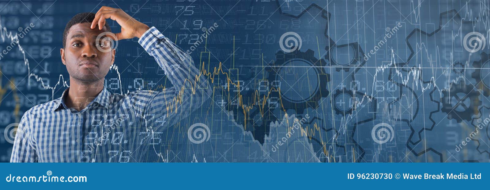 Thinking Man with Stock Exchange Finance Numbers and Statistics ...