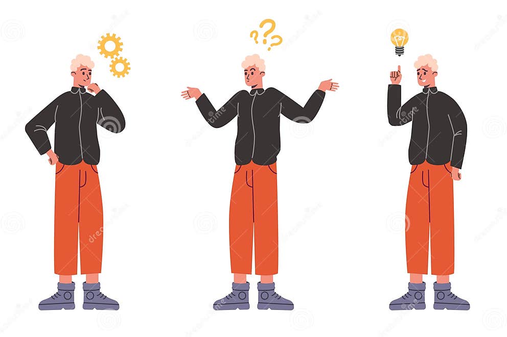 Thinking Man. Thought Process of Solving Problem. Pensive Guy in ...