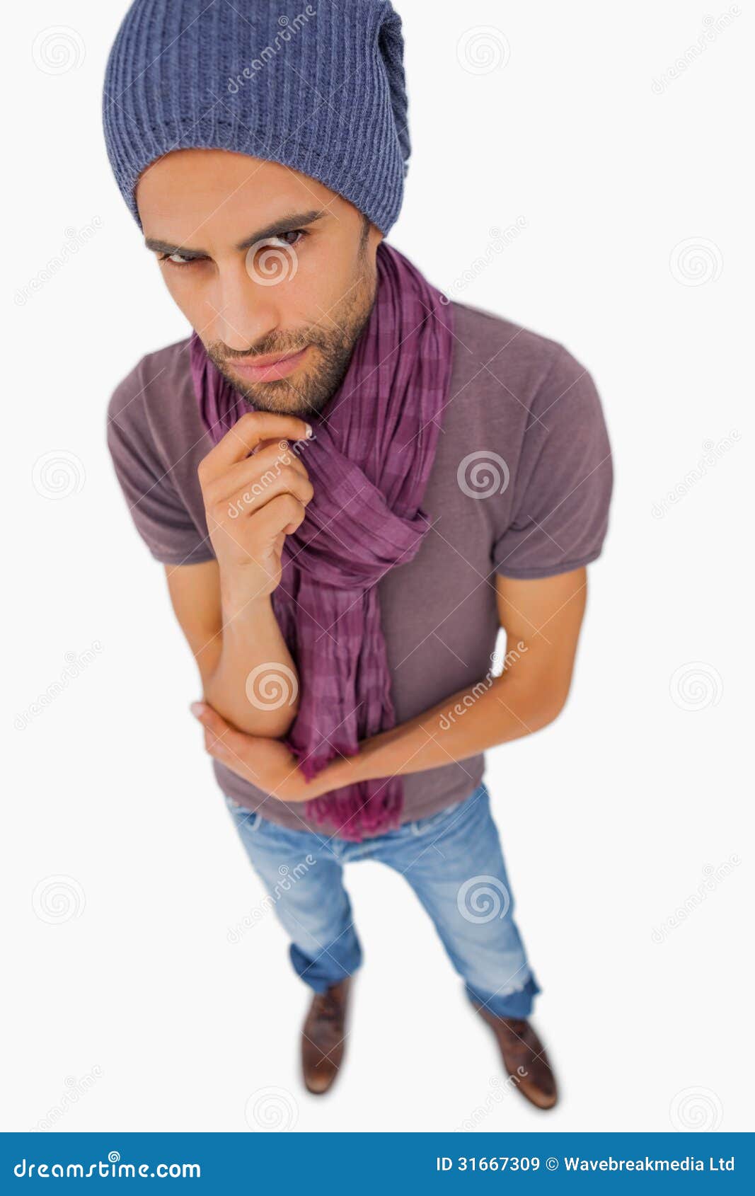 Thinking Man Wearing Beanie Hat and Scarf Stock Image - Image of scarf ...