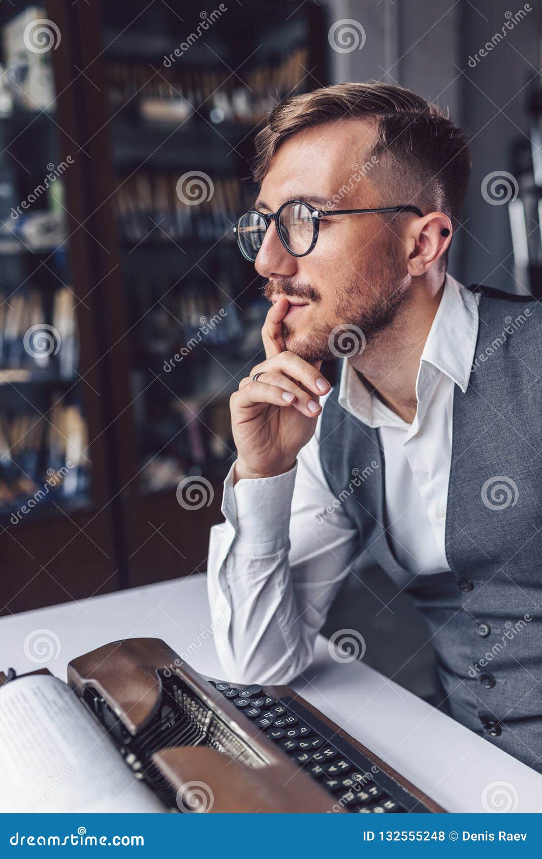 Thinking man at work stock photo. Image of thinking - 132555248