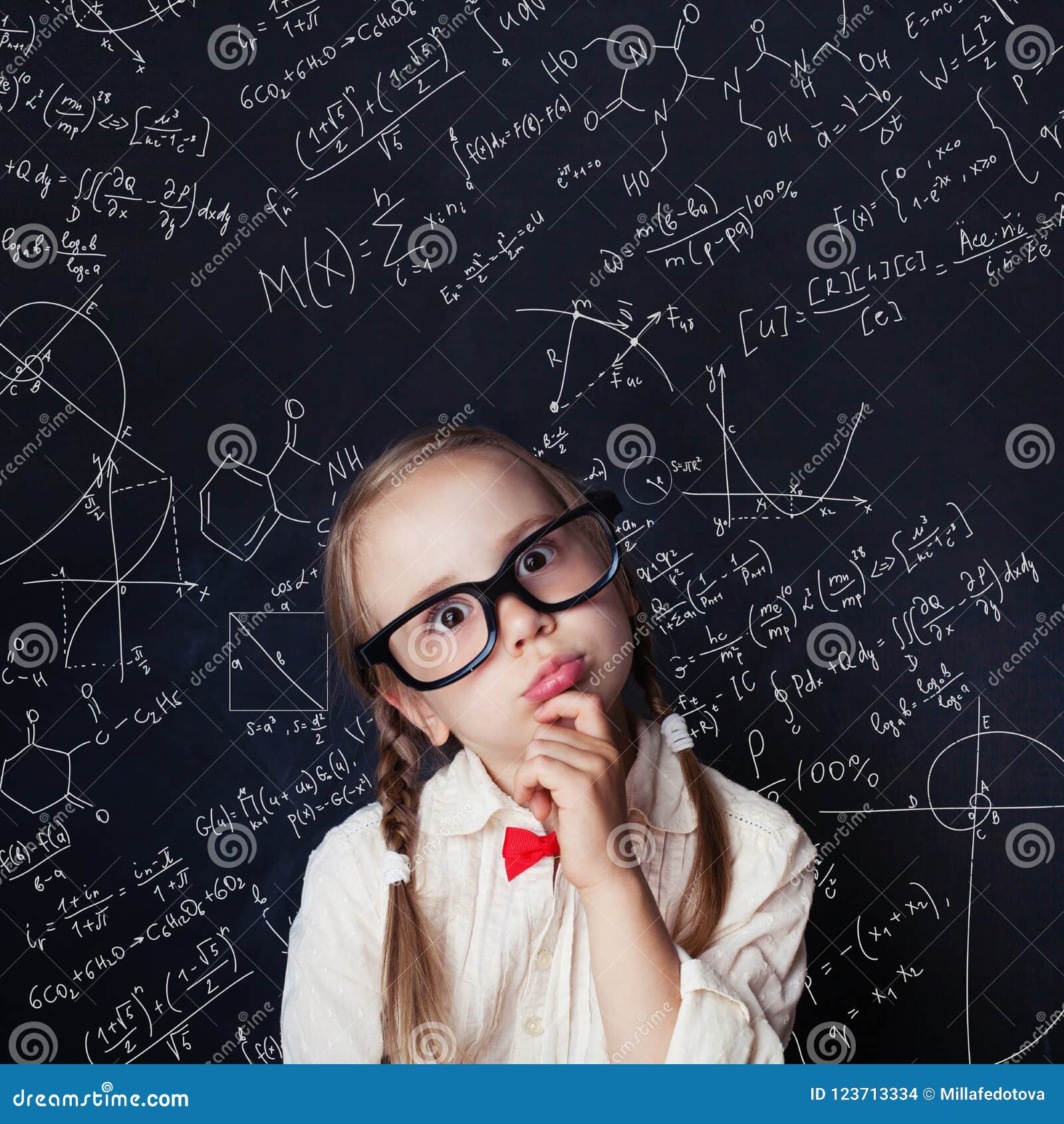 Thinking Mathematics Student on School Blackboard Stock Photo - Image ...