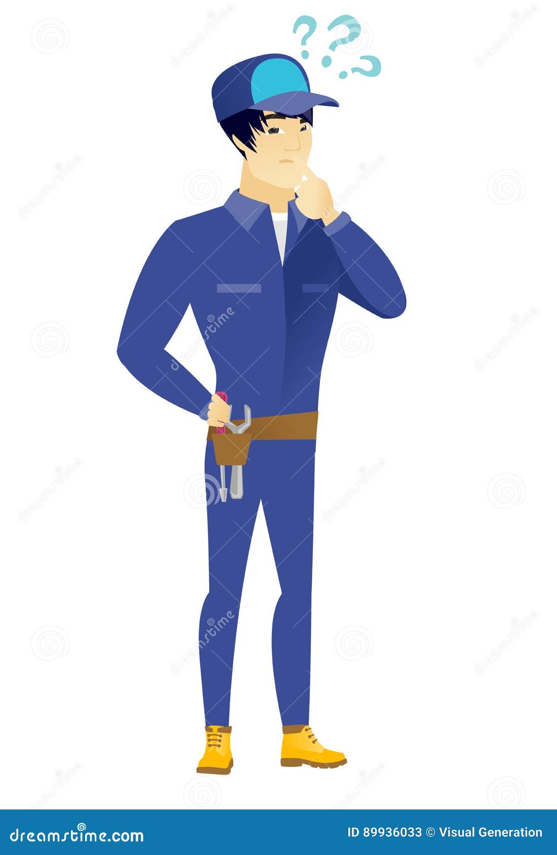 Thinking Mechanic with Question Marks. Stock Vector - Illustration of ...