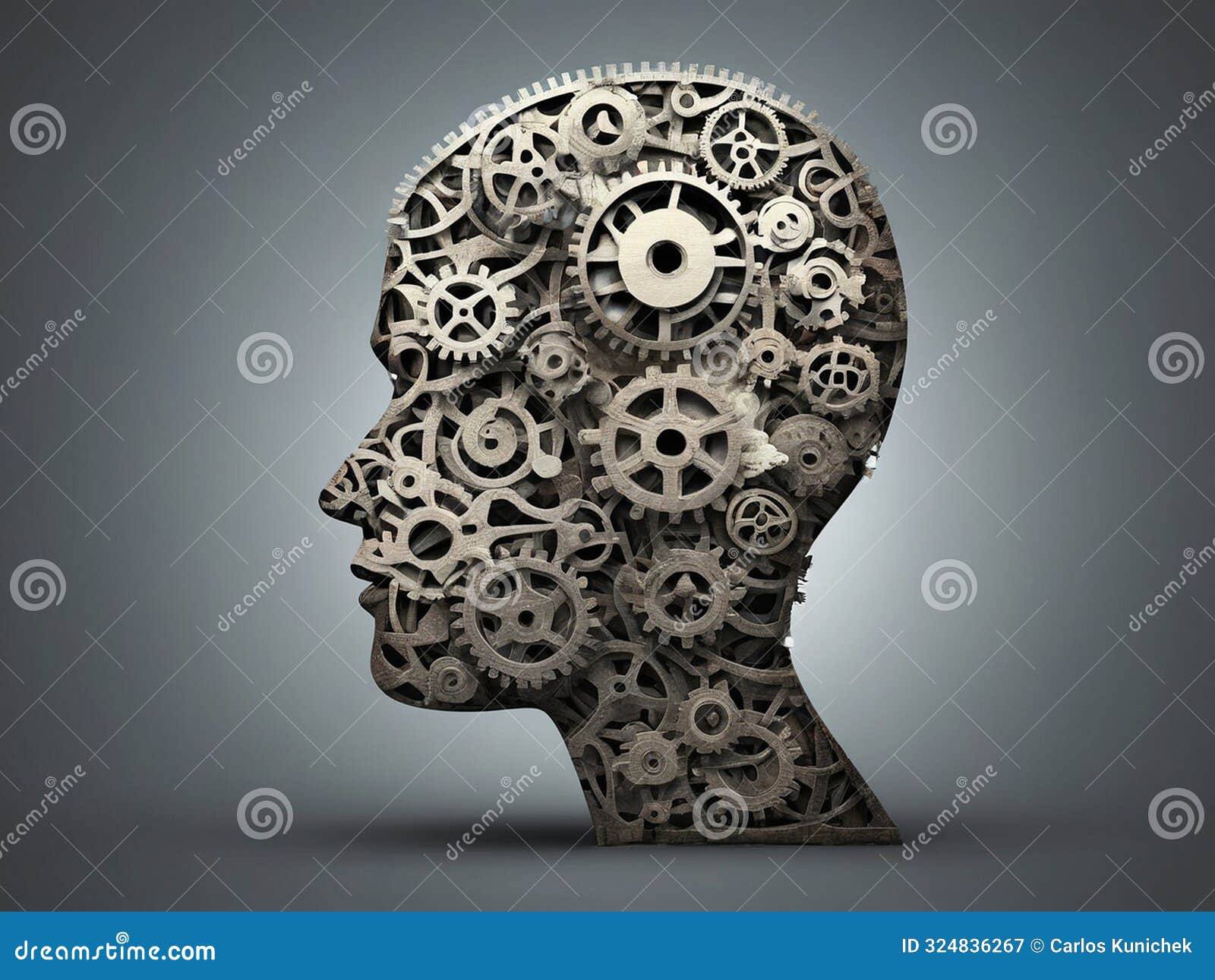Thinking Mechanism. Human Head with Brain Shaped with Gears - Generated ...