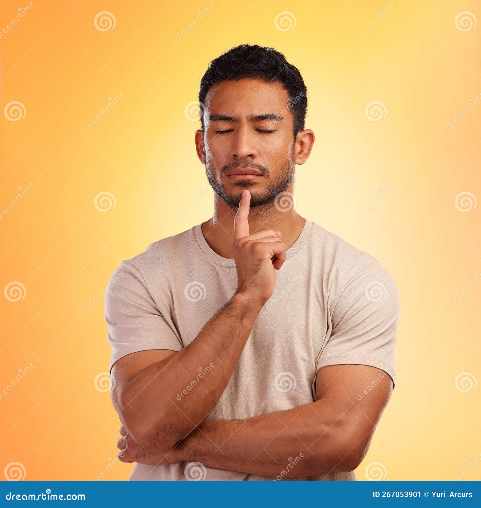 Thinking, Meditate and Man in Studio To Focus, Remember Memory or ...