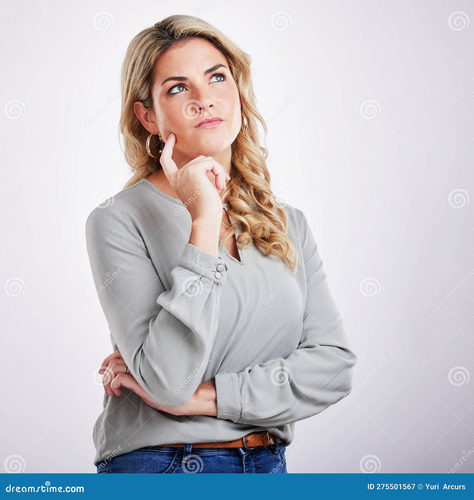 Thinking, Mind and Problem Solving with a Woman on a Gray Background in ...