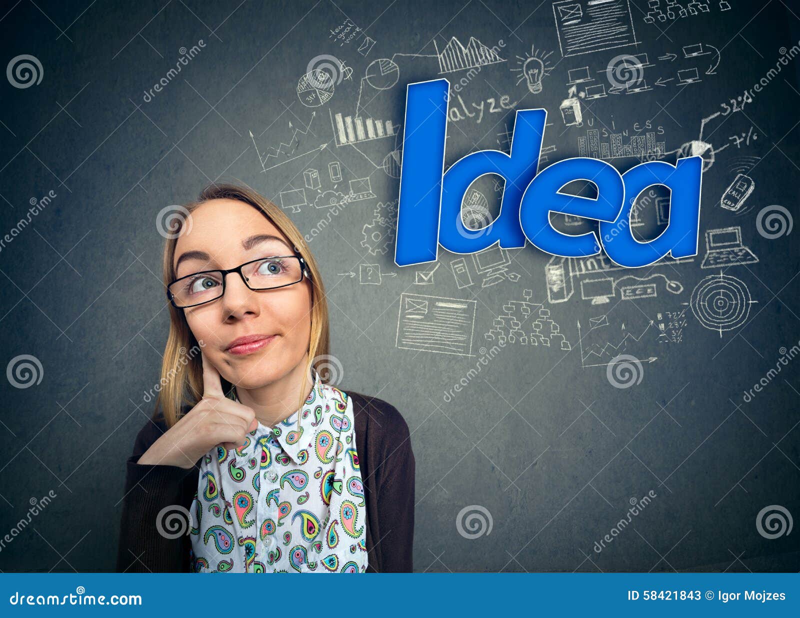 Thinking nerd with idea stock image. Image of genius - 58421843
