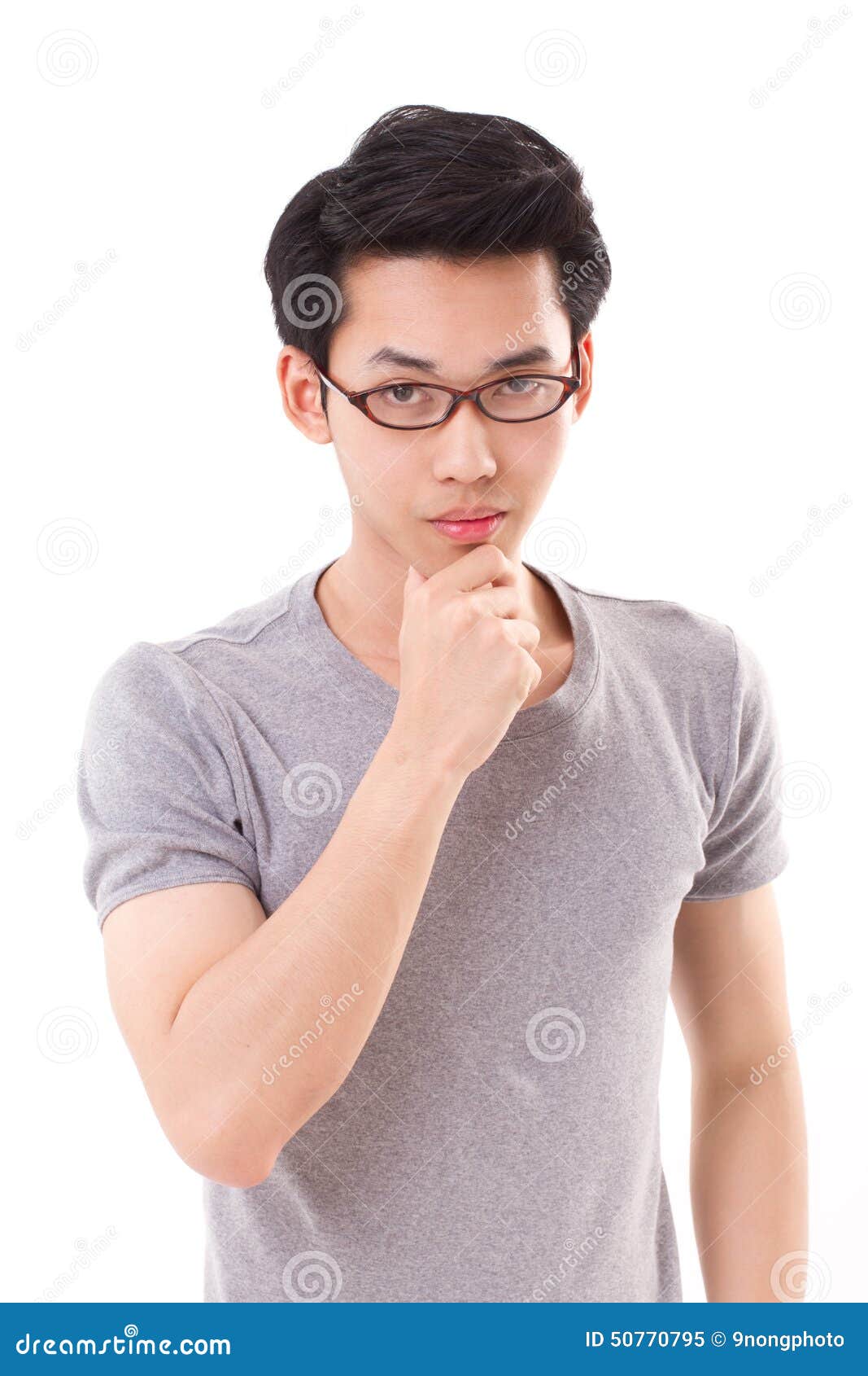 Thinking Nerd Man Looking at You, White Isolated Stock Image - Image of ...