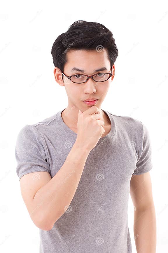 Thinking Nerd Man Looking at You, White Isolated Stock Image - Image of ...