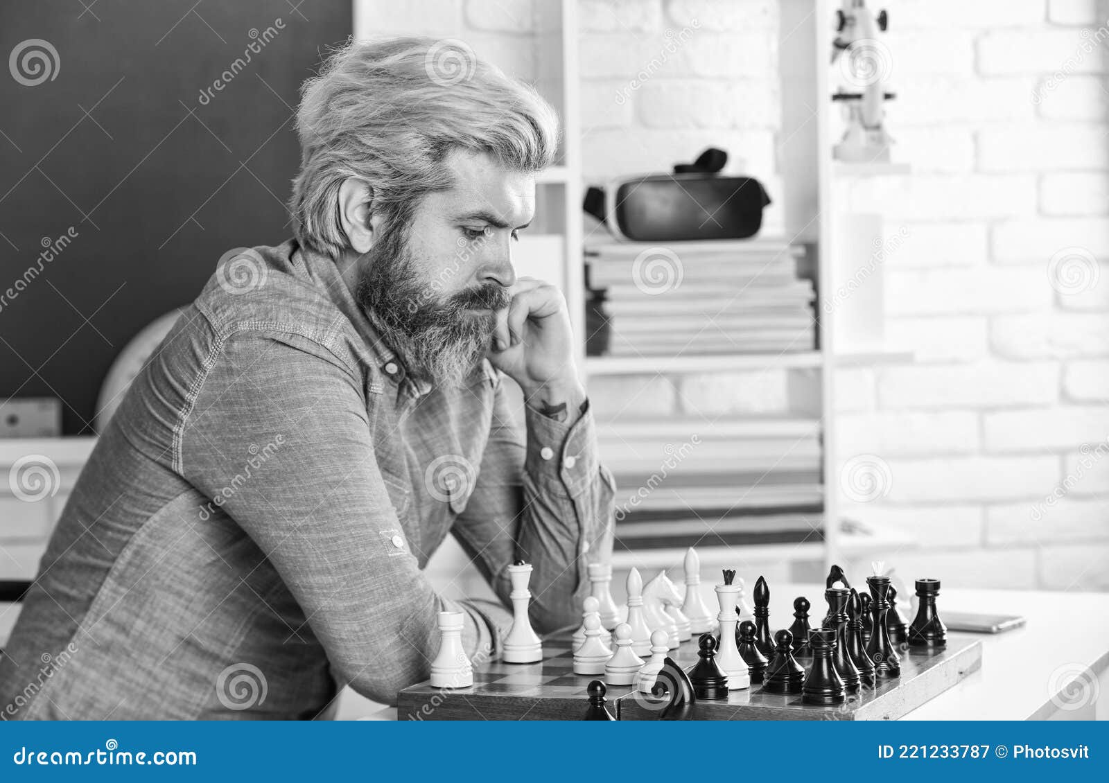 Thinking about Next Step. Chess Lesson. Strategy Concept. Playing Chess ...