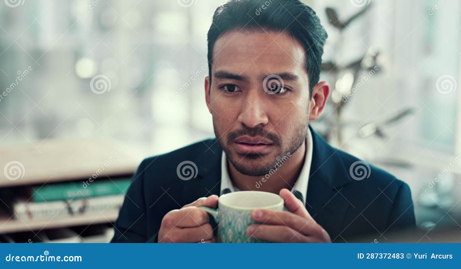 Thinking, Office and Business Man with Coffee for Problem Solving ...