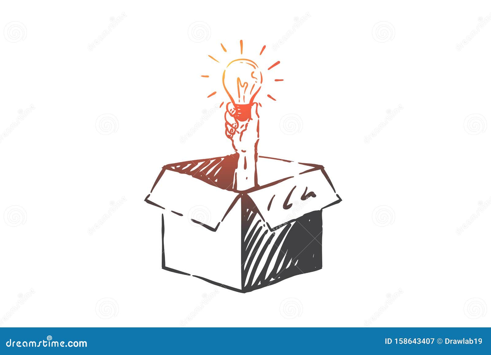 Thinking Outside Box Concept Sketch. Hand Drawn Isolated Vector Stock Vector - Illustration of ...