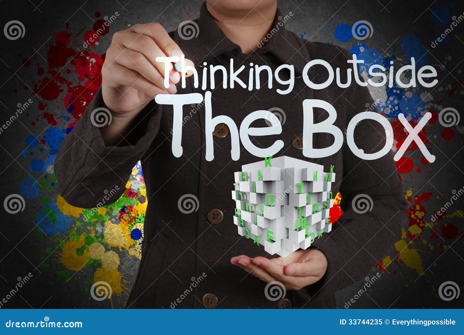Thinking Outside the Box and Splash Colors Stock Image - Image of ...