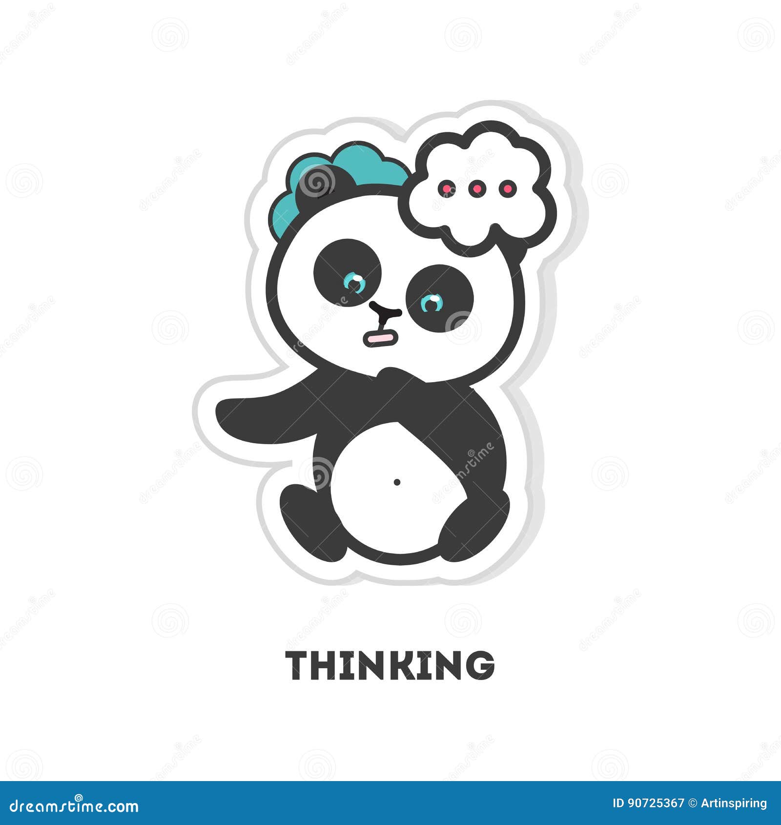 Thinking Panda Sticker. Cartoon Vector | CartoonDealer.com #90725367
