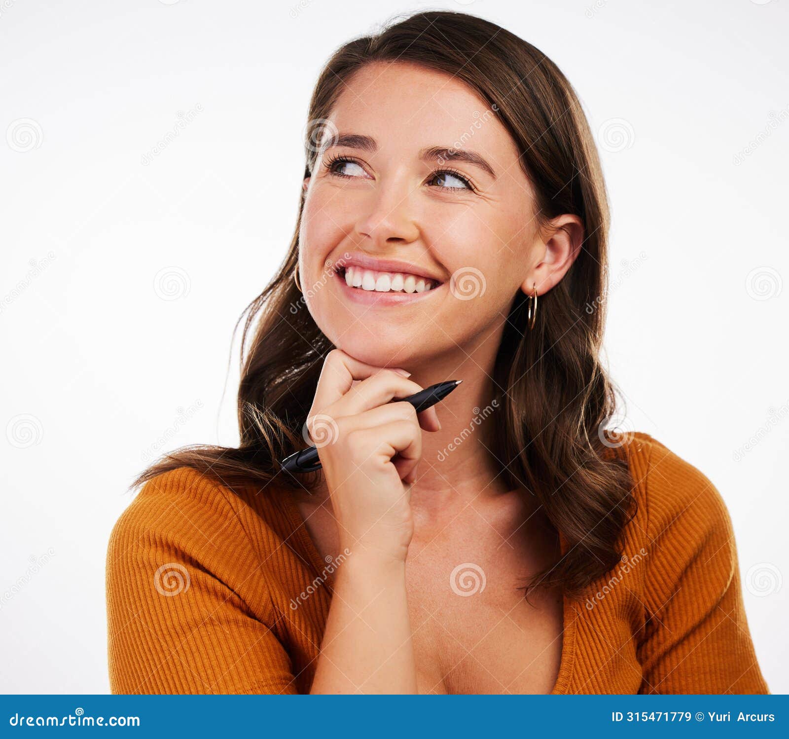 Thinking, Pen or Happy Woman with Idea in Studio for Planning, Mind Map ...