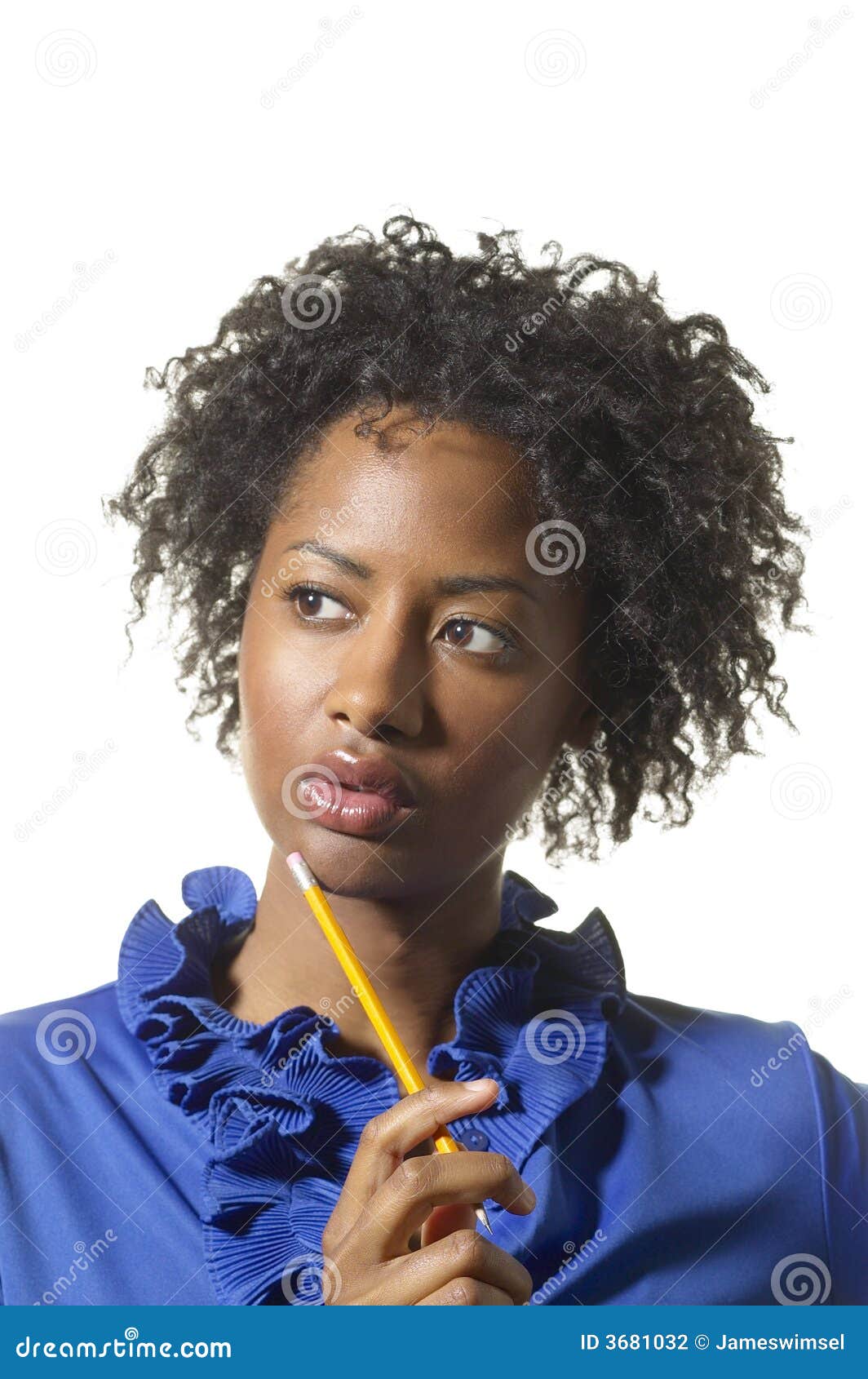 Thinking with pencil stock photo. Image of beauty, blue - 3681032
