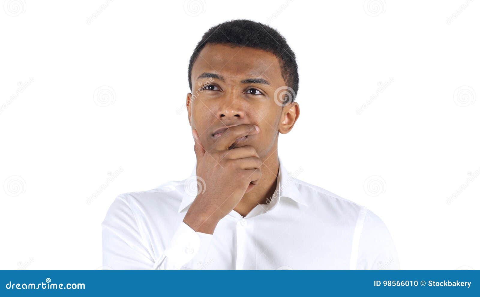 Thinking Pensive Black Man on White Background Stock Photo - Image of ...