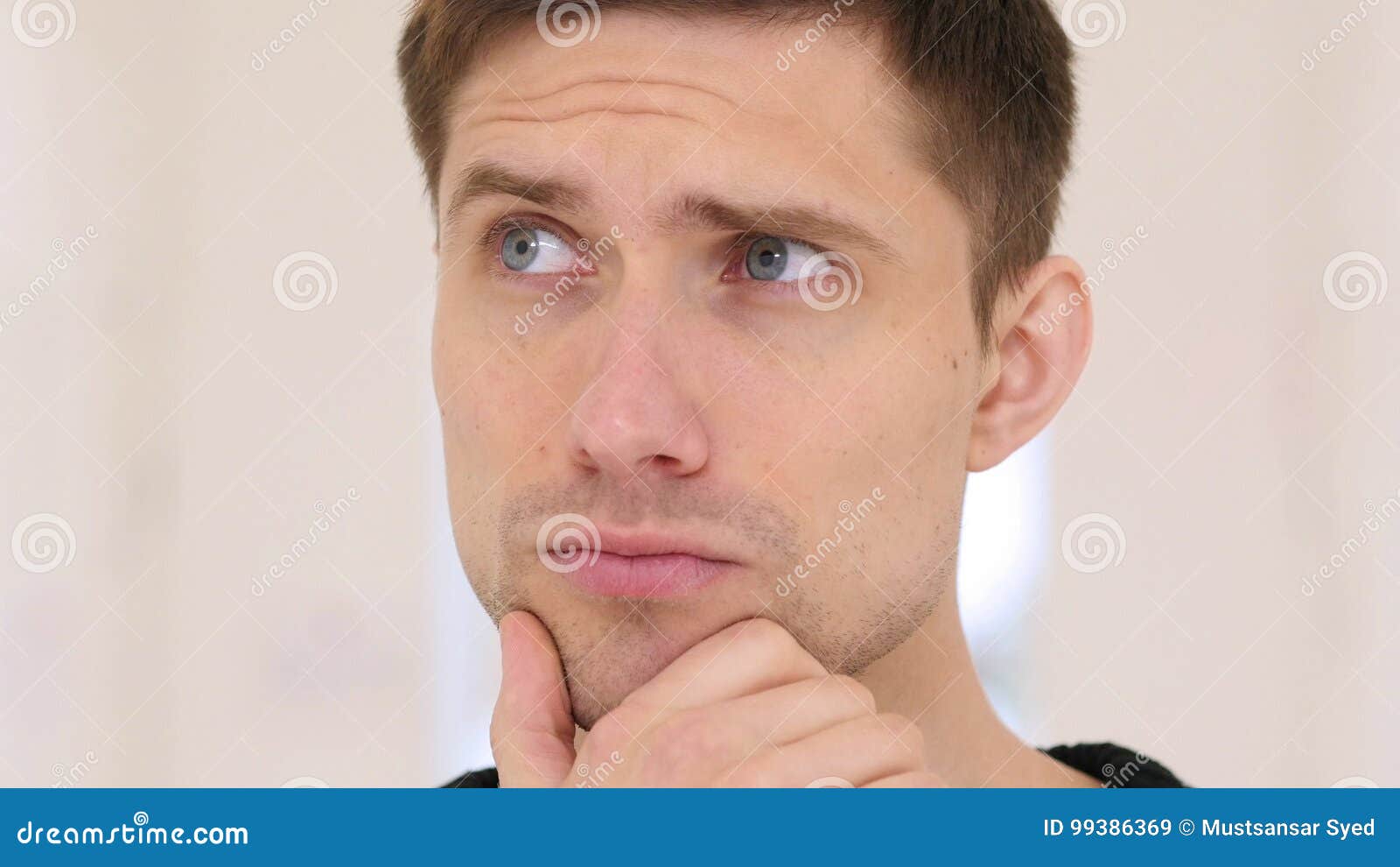 Thinking Pensive Man at Work, Close Up Stock Image - Image of portrait ...