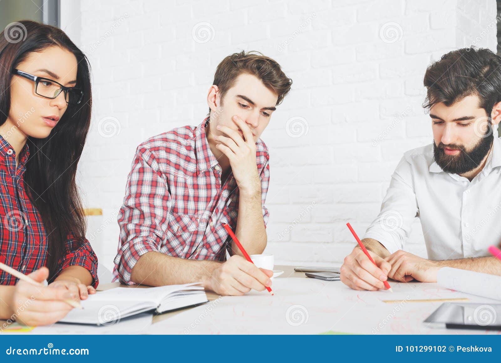 Thinking People Doing Paperwork and Using Devices Stock Photo - Image ...
