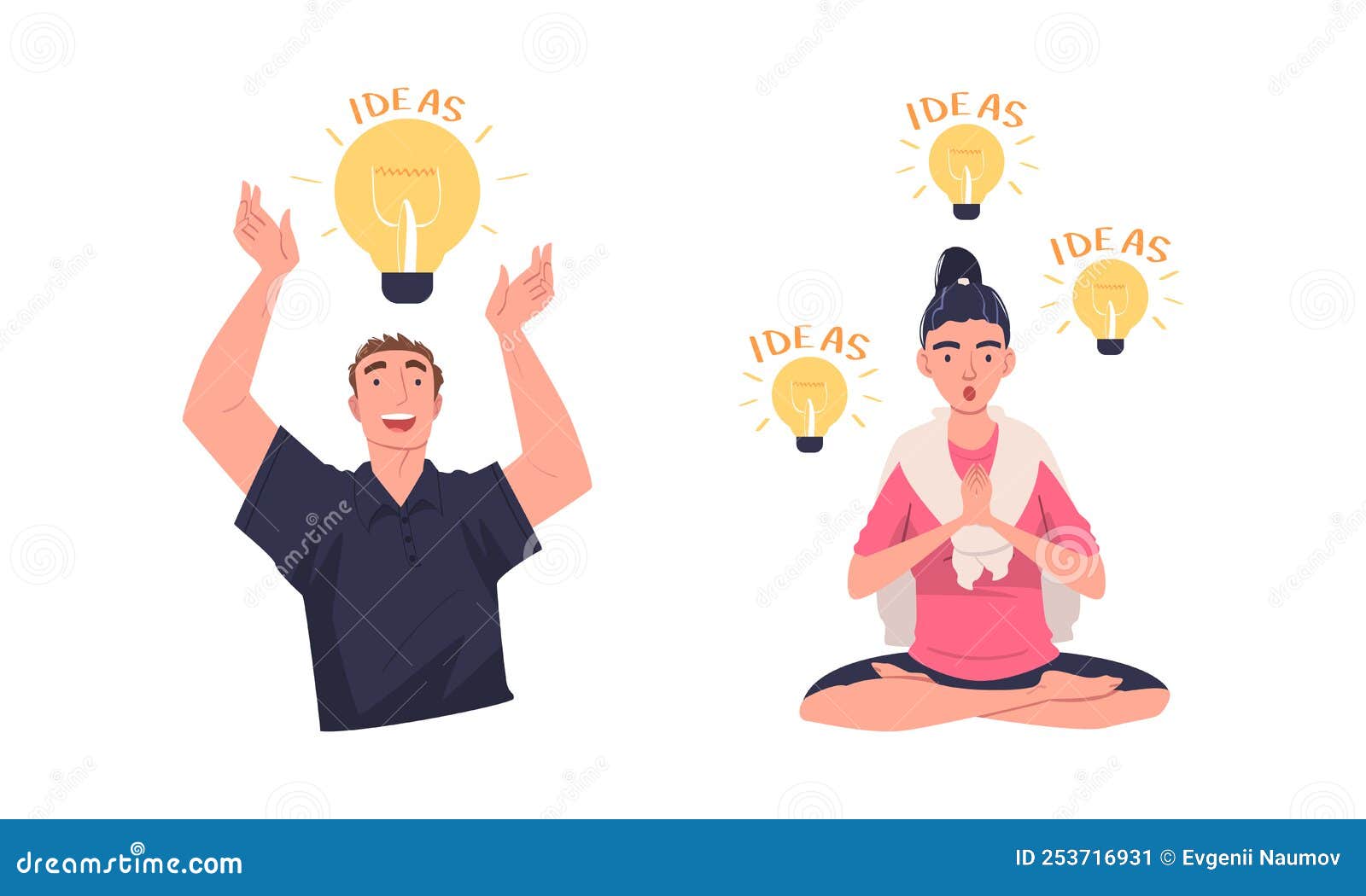 Thinking People with Light Bulbs Set. Idea Generation, Brainstorming ...