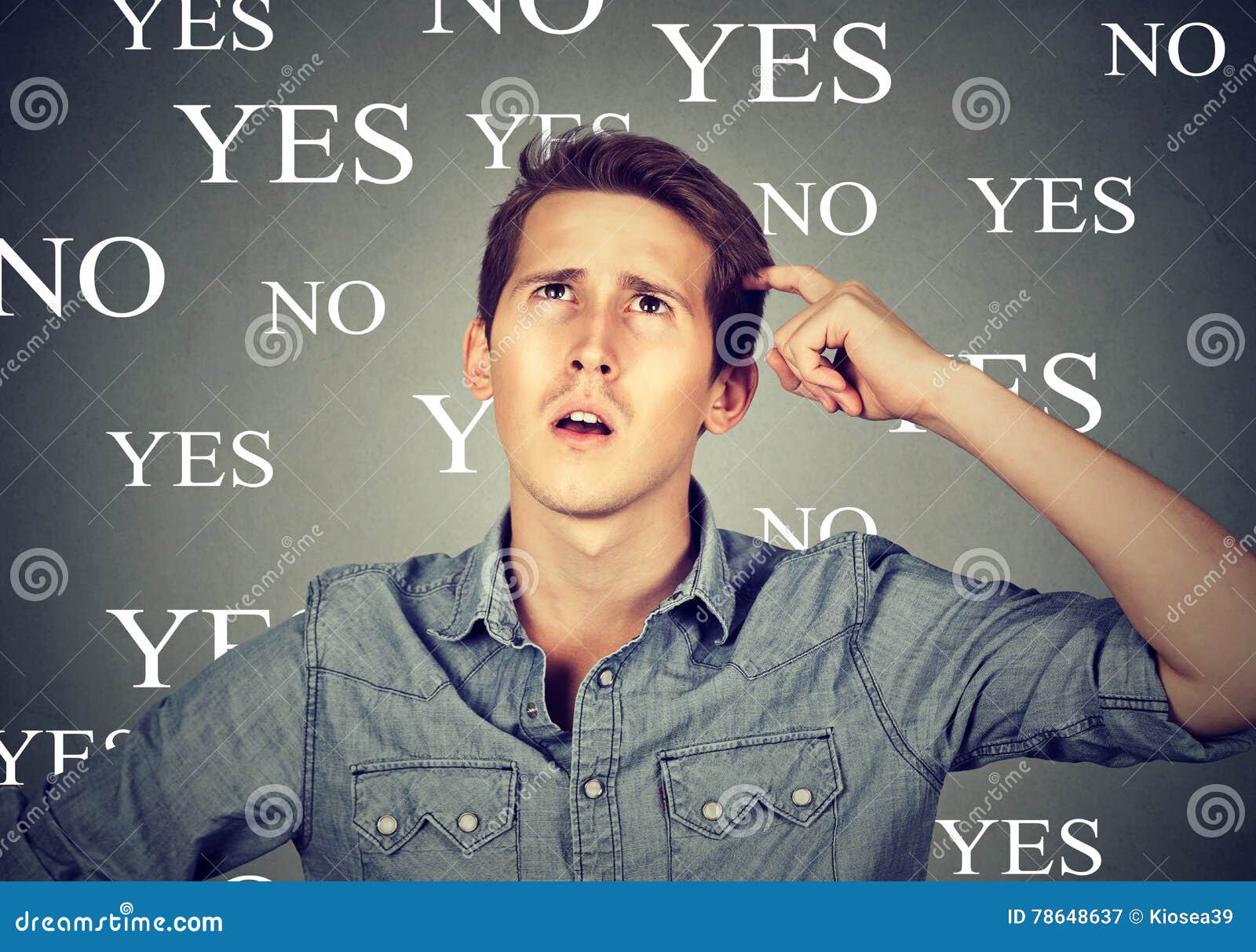 Thinking Perplexed Man with Yes or No Choice Looking Up Stock Image ...