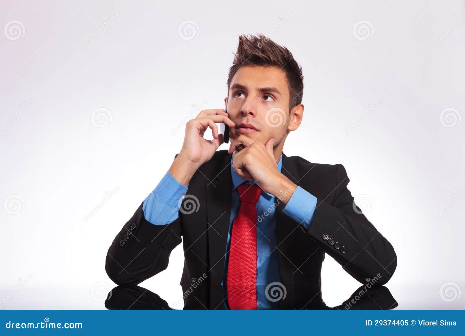 Thinking on the Phone at Desk Stock Image - Image of away, cellphone ...