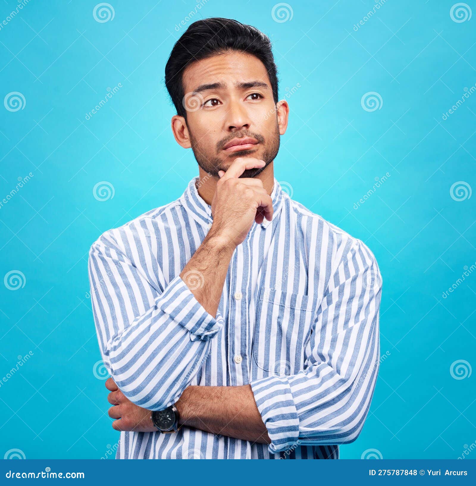 Thinking, Planning and Future with a Man on a Blue Background in Studio ...