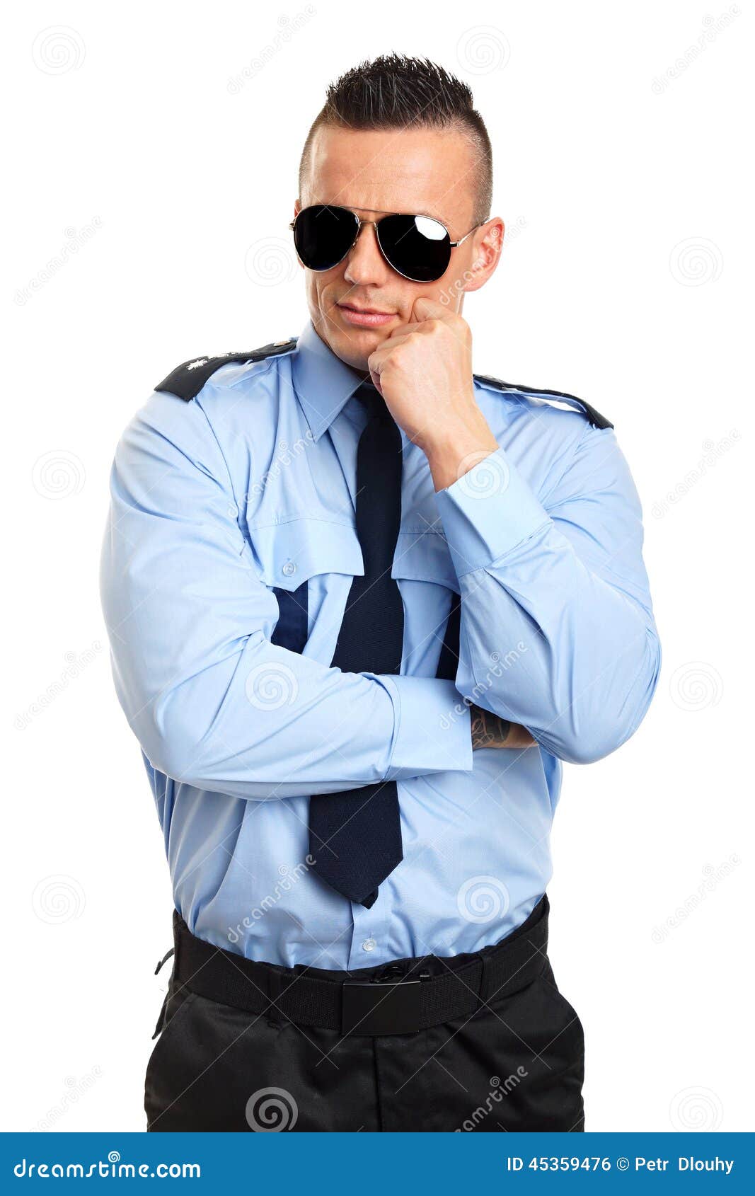 Thinking Policeman in Sunglasses Stock Photo - Image of glove, officer ...