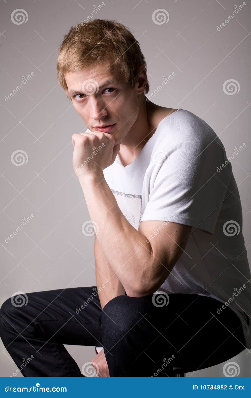 Thinking portrait stock photo. Image of shirt, hand, person - 10734882