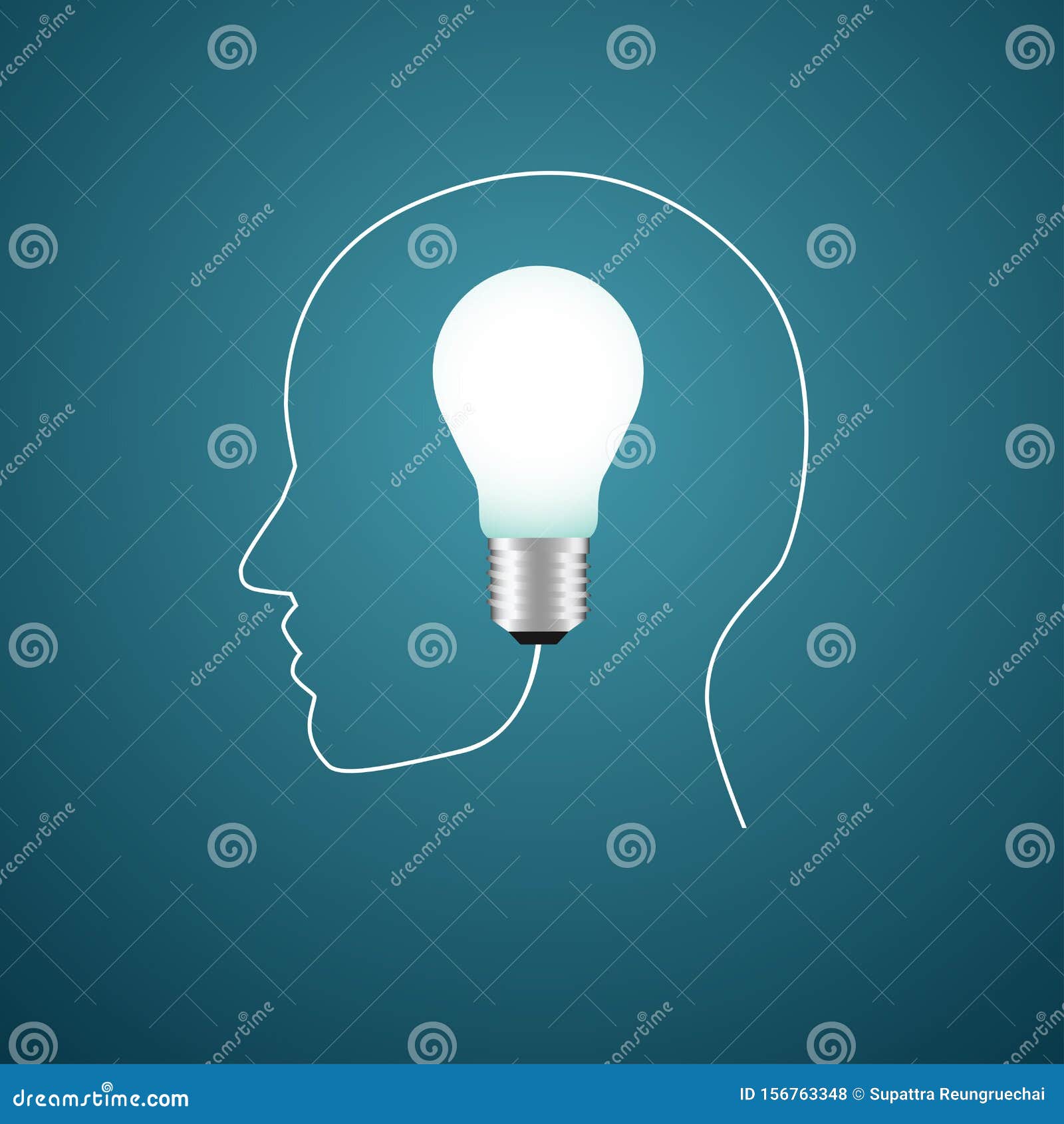 Thinking and Problem Solving Concept with Head and Light Bulb. Stock ...