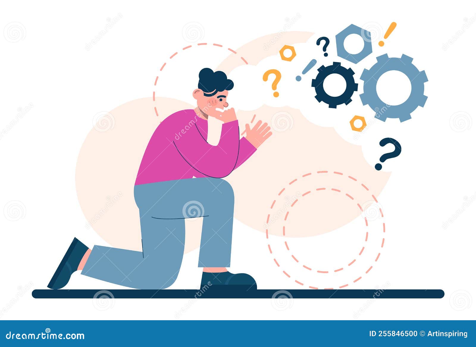 Thinking Process. Character Full of Thoughts Searching for an Answer ...