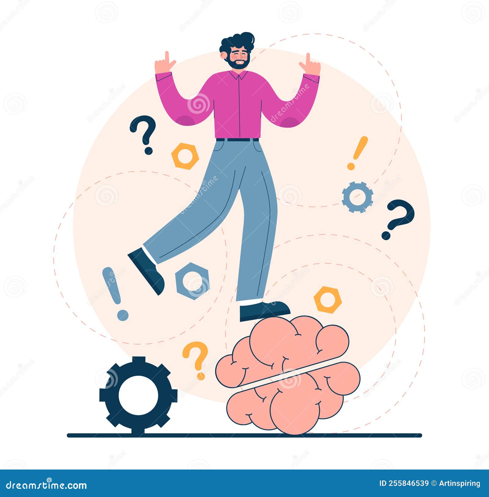 Thinking Process. Character Full of Thoughts Searching for an Answer ...