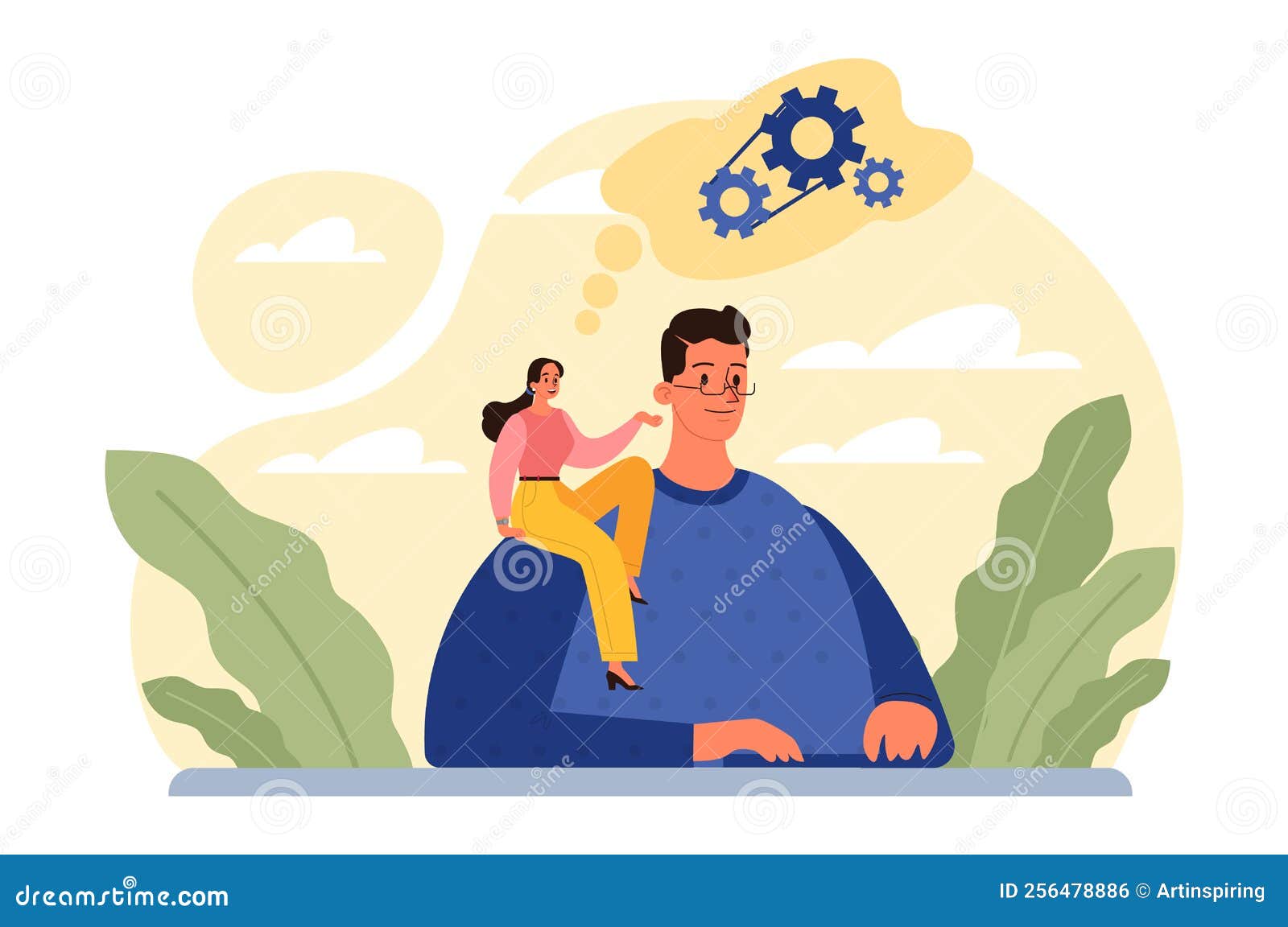 Thinking Process. Character Full of Thoughts Searching for an Answer ...